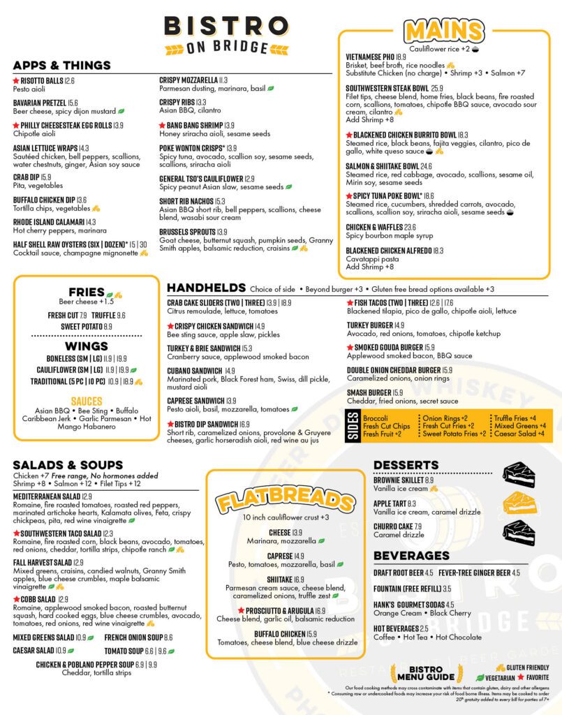 Food Menu | Bistro on Bridge | Restaurant & Beer Garden