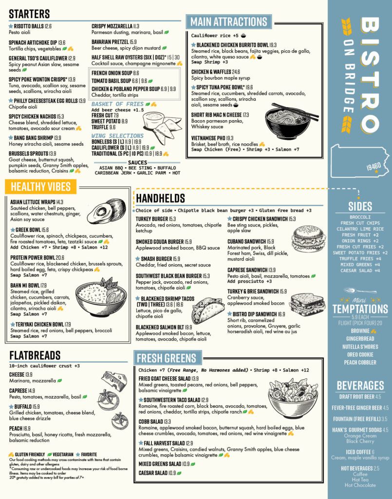 Food Menu | Bistro on Bridge | Phoenixville Restaurant and Beer Garden